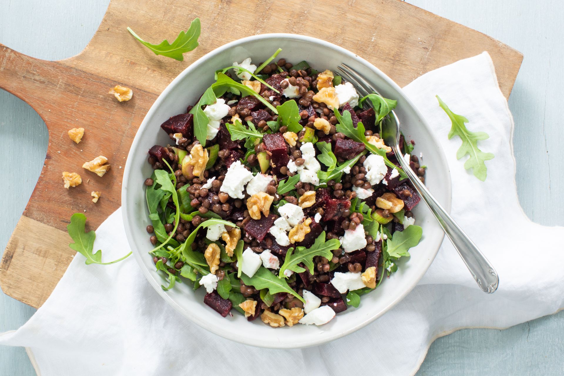 Salade met linzen en rode biet